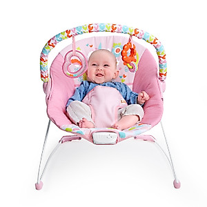 Bright Starts Baby Bouncer Soothing Vibrations Infant Seat - Removable -Toy Bar, Nonslip Feet, 0-6 Months Up to 20 lbs (Fancy Fantasy, Pink Unicorn)