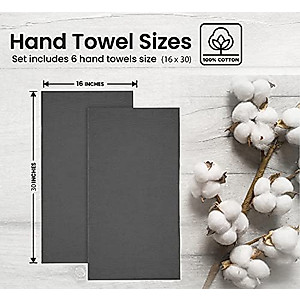 Softolle Premium 600 GSM Hand Towels –100% Combed Ring Spun Cotton Hand Towel - Pack of 6 Luxury Hand Towels - Highly Absorbent and Ultra Soft 16" x 30" inches (Grey)