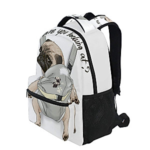 ALAZA Pug Dog Print Puppy Funny Quote Large Backpack for Kids Boys Girls Student Personalized Laptop iPad Tablet Travel School Bag with Multiple Pockets