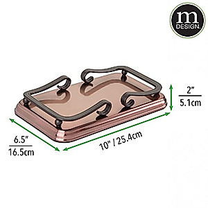 mDesign Decorative Metal Guest Disposable Paper Hand Towel Storage Tray Dispenser - Sturdy Holder with Non-Skid Base and Scroll Design - for Bathroom Vanity Countertops - Bronze/Warm Brown