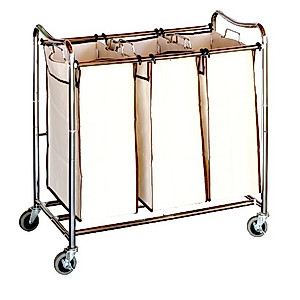 DecoBros Heavy-Duty 3-Bag Laundry Sorter Cart, Chrome