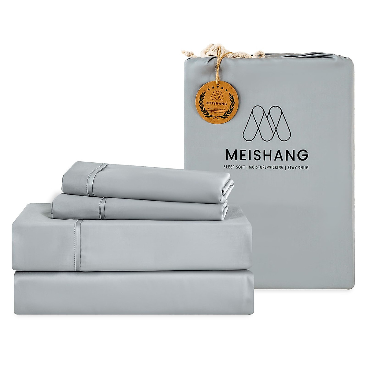 MEISHANG Bamboo Viscose Sheets King Size - 100% Organic Viscose,400TC Cooling Luxury Sheet Set with 16" Deep Pockets - 4 Pieces(Light Grey)