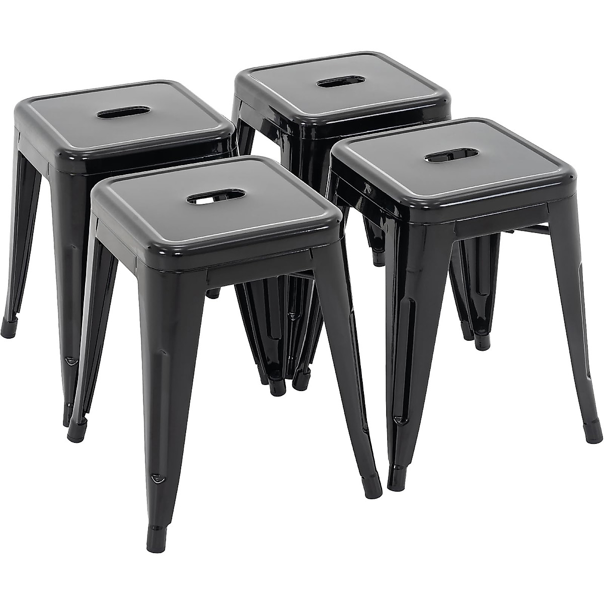 Brage Living 18 Inch Industrial Metal Stools Set of 4, Stackable Classroom Stools, Backless Metal Dining Chairs for Indoor Outdoor, Kitchen Short Stools (Black)