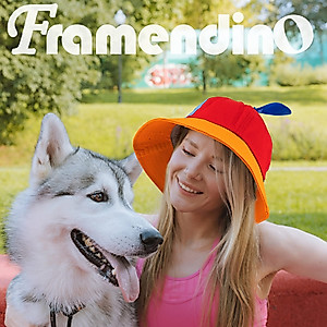 Framendino, Cute Detachable Propeller Bucket Hat Baseball Cap Helicopter Fisherman Hats Rainbow Color Orange