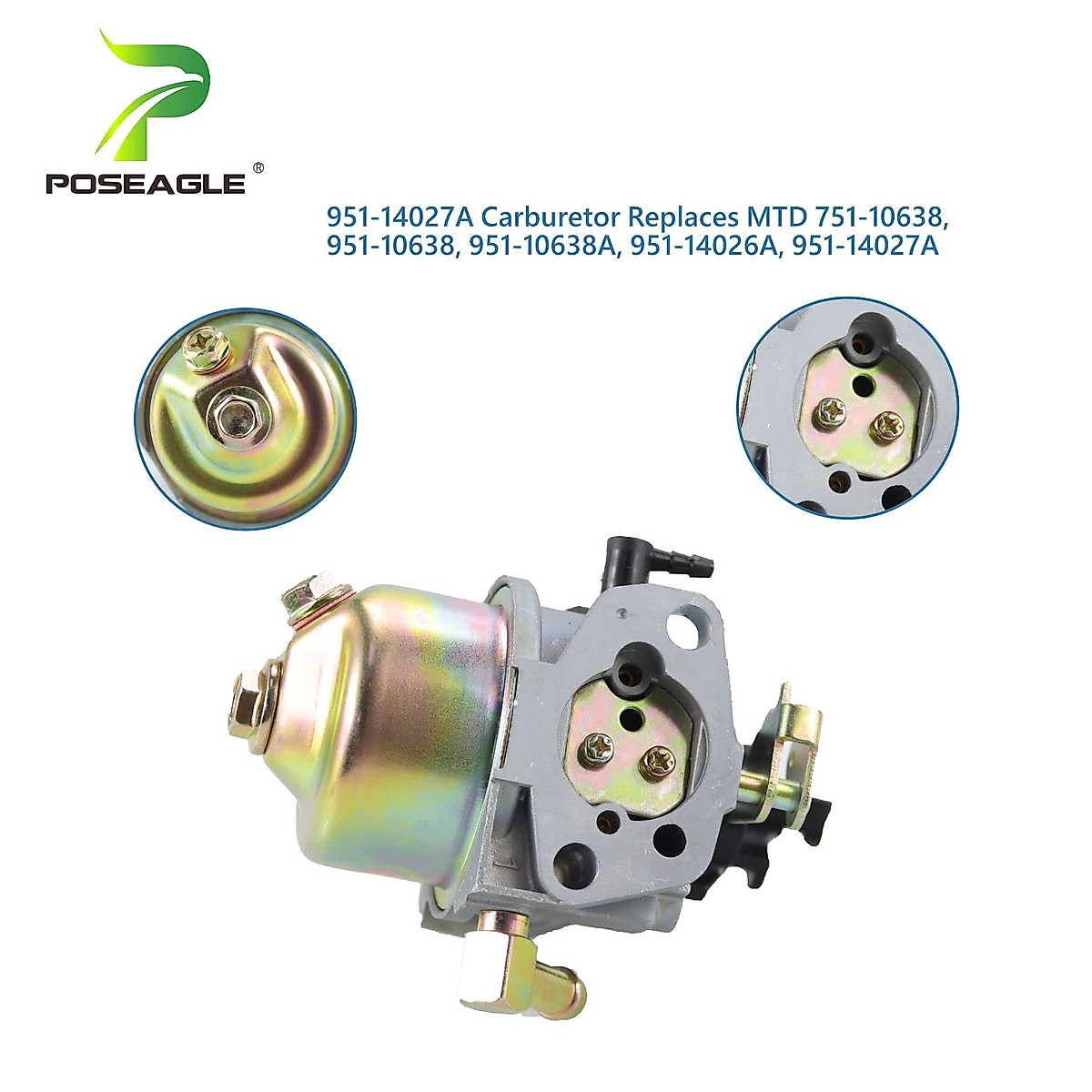POSEAGLE 951-14027A Carburetor Replaces 751-10638, 951-10638, 951-10638A, 951-14026A, 951-14027A for MTD 170-SU, 270-SU, 270-SUA, 370-SU, 370-SUC Snow Blower Engine