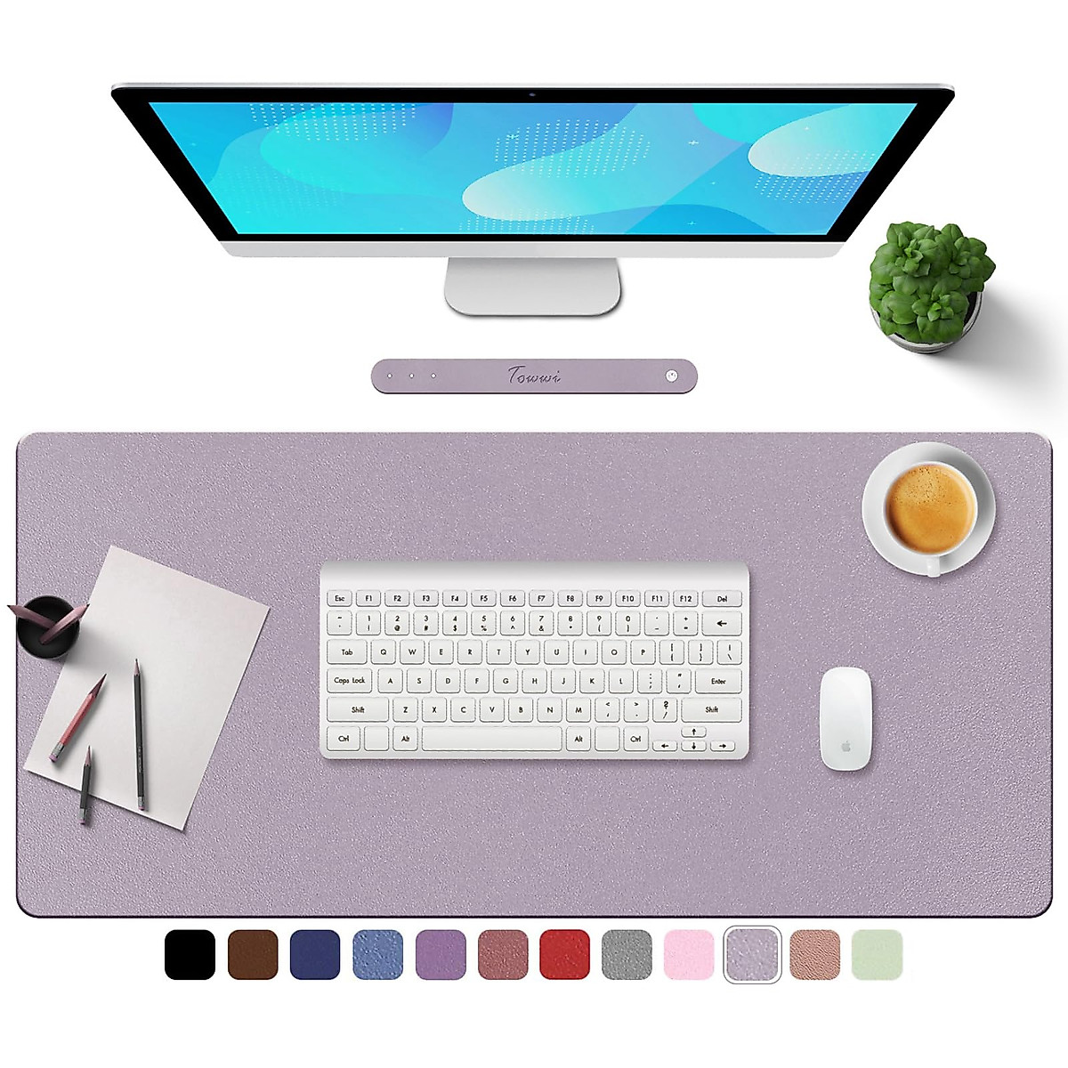 TOWWI PU Leather Desk Pad with Suede Base, Multi-Color Non-Slip Mouse Pad, 32” x 16” Waterproof Desk Writing Mat, Large Desk Blotter Protector(Gray-Pink)