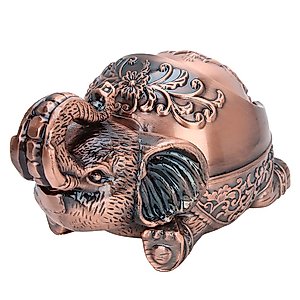 Metal Ashtray with Cover Male Gift Sealed Anti Fall Windproof Smoking Set Ornaments (Crouching Copper Elephant)