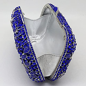Boutique De FGG Double Flowers Women Crystal Clutch Evening Bags Wedding Party Rhinestones Handbags and Purses (Fit For Iphone 8,Blue)