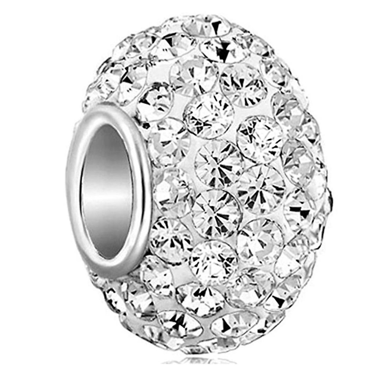 Adabele 1pc Real 925 Sterling Silver Hypoallergenic April Diamond Clear Birthstone Large Hole Bead Charm Swarovski Crystal Rhinestone fit Charm Bracelets Necklace Women Gift EC684-4