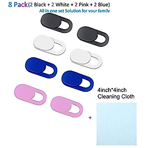 California JOS 8 Pack (2 Black+2 Pink+2 White+2 Blue) 0.027 inch Ultra Thin Webcam Cover Slide Camera Blocker Protect Your Security for Laptop, PC, iPad, iPhone, Mac