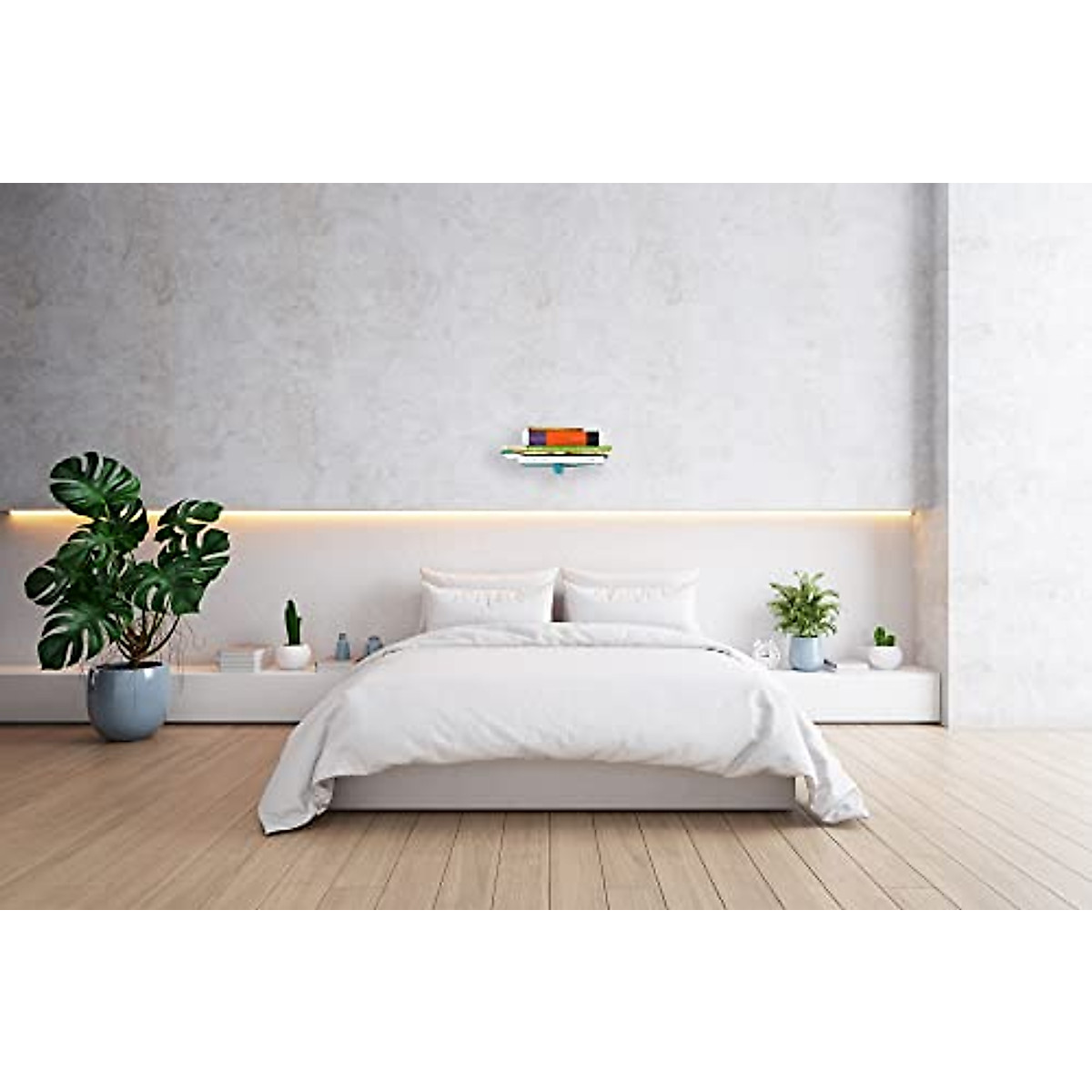 Uqayu Invisible Floating Bookshelf with Decorative Wooden Rod, Heavy Duty Wall Mounted Metal Book Organizer Shelf, for Home, Office, Study, Livingroom, Bedroom, Library (1, Blue)