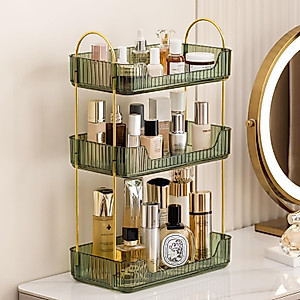 HBlife 3 Tier Bathroom Organizer Countertop, Makeup Organizer Perfume Tray Skincare Organizer for Bathroom, Dresser, Vanity, Green
