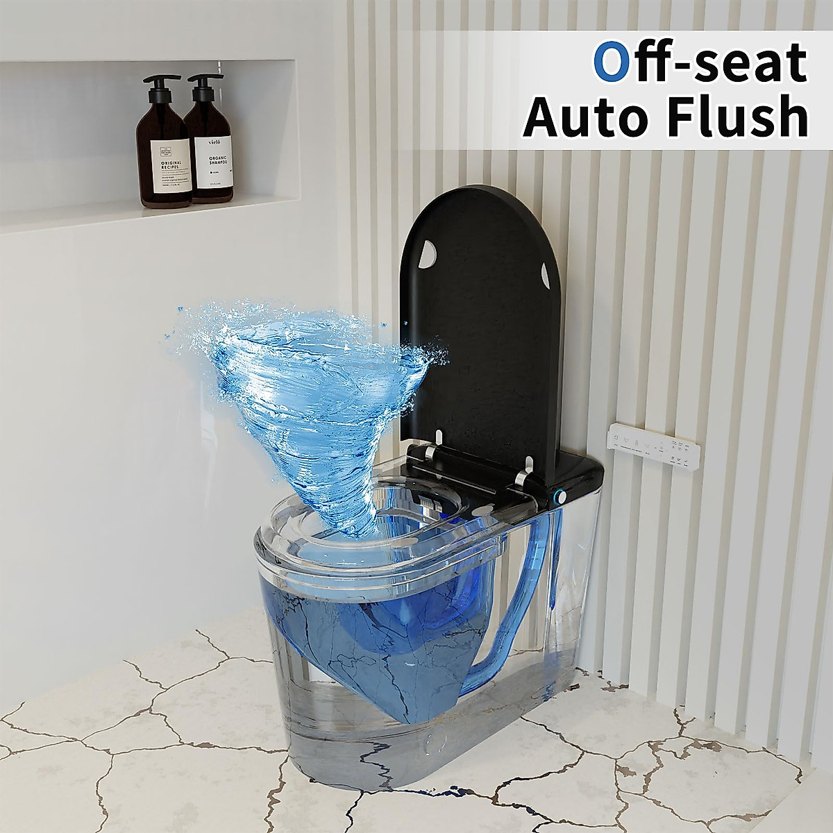 Smart Toilet with Bidet Built in, Auto Open & Close, Elongated Heated seat, Foot Sensor Flush, LED Display, Warm Water Wash, Dryer, Night Light, Black