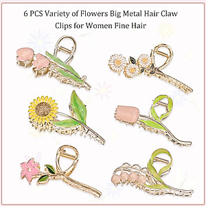 6 Pcs Large Metal Tulip, Sunflower, and Lily Hair Claws - Non-Slip Floral Hair Clips for Thin and Thick Hair