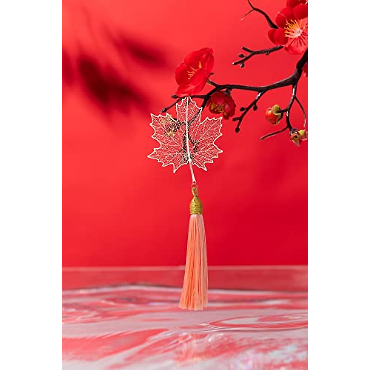 4 Metal Bookmarks with Tassels. Four Different Leaf Shapes, Representing The Four Seasons of Nature, Rose Gold, 2.56Wx2.56L