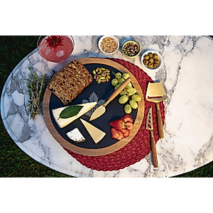 PICNIC TIME NHL Toronto Maple Leafs Insignia Acacia and Slate Serving Board with Cheese Tools, Charcuterie Board Set, Wood Cutting Board, (Acacia Wood & Slate Black with Gold Accents)