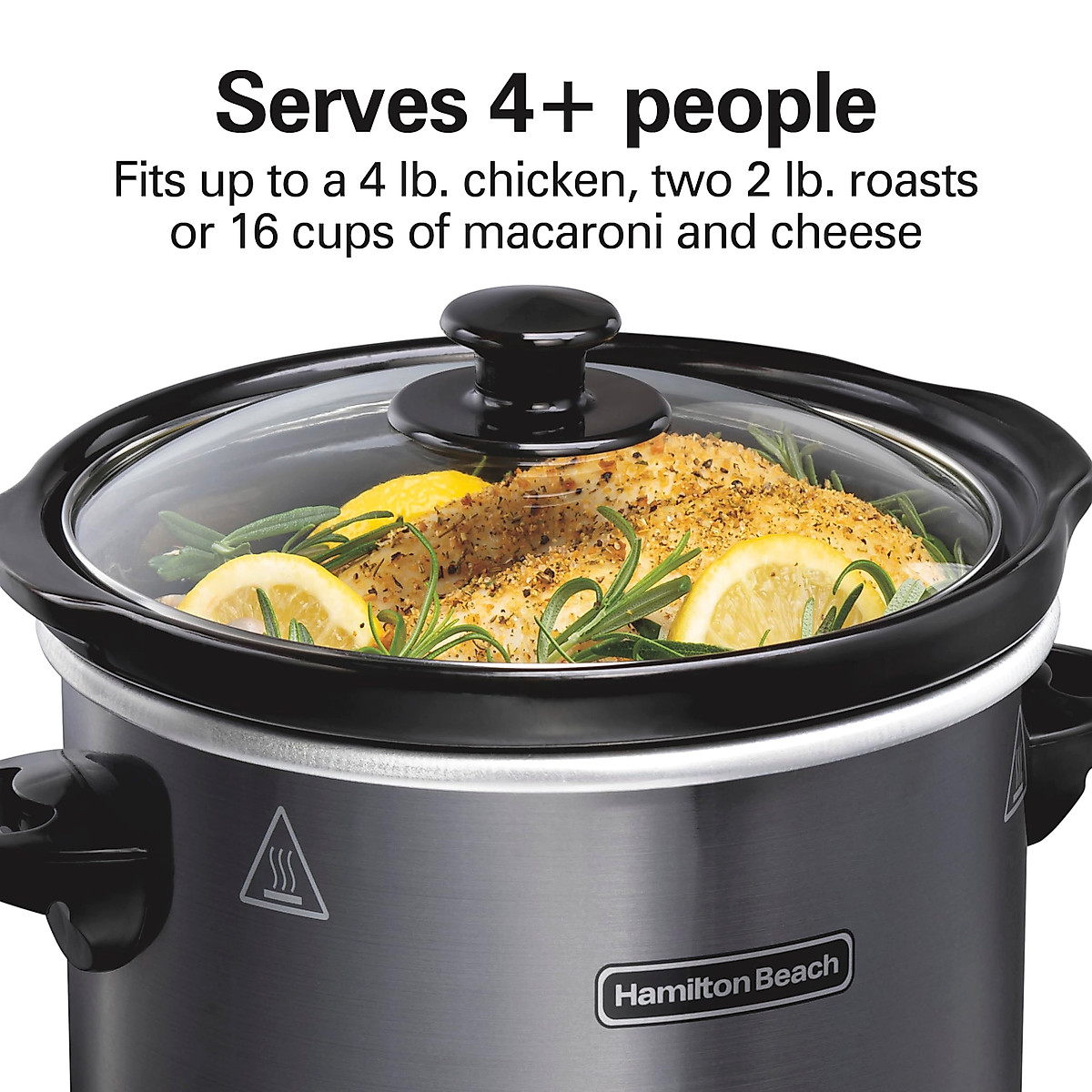 Hamilton Beach 4-Quart Slow Cooker with 3 Cooking Settings, Dishwasher-Safe Stoneware Crock & Glass Lid, Brushed Gray(33240)