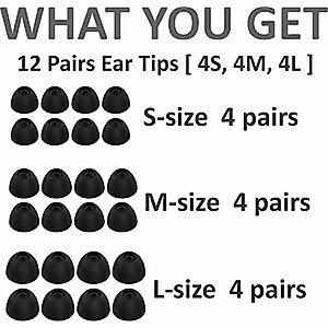 A-Focus 12 Pairs Ear Tips for Galaxy Buds 2 and Galaxy Buds Plus, S M L 3 Size Replacement Silicone Eartips Earbuds Cover Skin Compatible with Samsung Galaxy Buds 2 SM-R177, Black