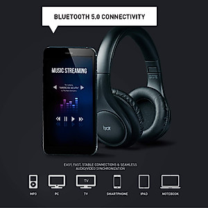 iJoy ISO Bluetooth 5.0 Wireless Over Ear Foldable Stereo Headphones with 30 Hours Battery and Built-in Microphone, (Matte Black)