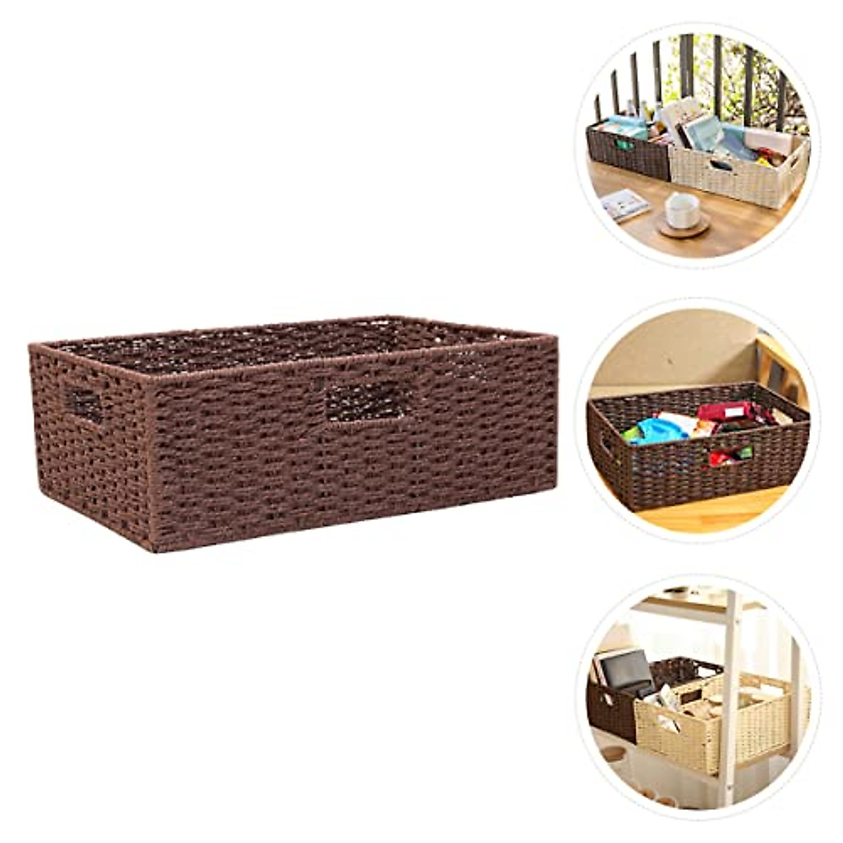 Housoutil Decorative Bins Tote Hand Pantry Country Shelf Living Organizer Room Rectangular Multifunctional Weave Cloth Style Nesting Picnic Sundries Seagrass Home Basket with Container Made