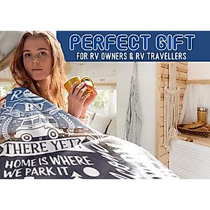 RV Gifts, RV Decorations for Inside Camper, Camping Blanket, Retro Bus Camper Decor Throw Blankets for Camp Lovers, Flannel Fleece Blankets for Campsite Outdoors RV Travel Bed Sofa Couch 65"x 50"