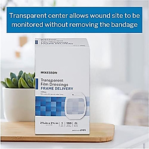 McKesson Transparent Film Dressing, Sterile, Frame Delivery, 2 3/8 in x 2 3/4 in, 100 Count, 1 Pack