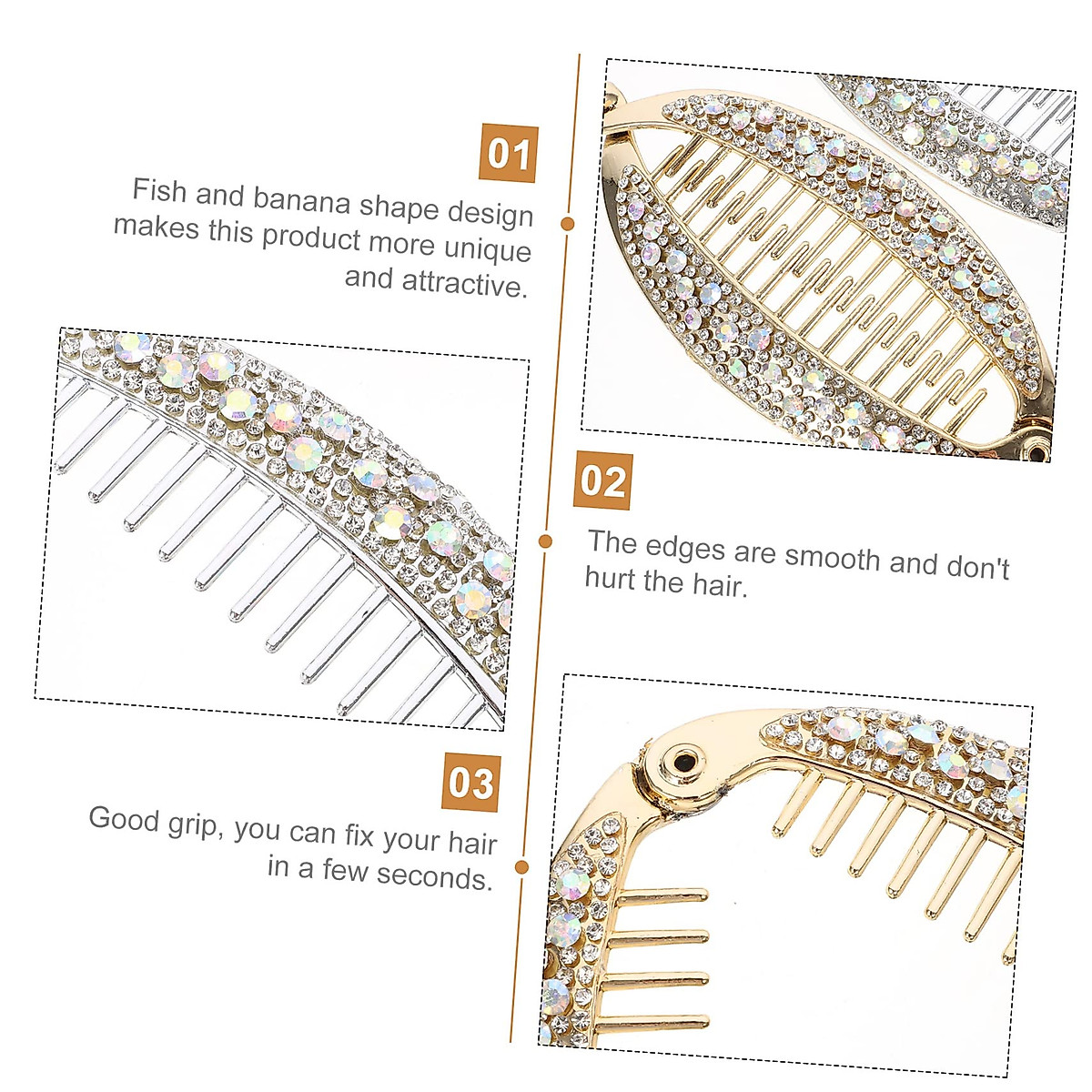 LALAFINA 4pcs Interlocking Hair Clips Banana Clips Hair for Fine Hair Rhinestone Banana Clip Rhinestone Hair Clips Hair Clips Medium Size Rhinestone Hair Accessories Fish Shape Clip Hairpin