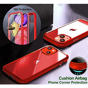 UBUNU for iPhone 14 Case with Screen Protector Built in Tempered Glass Upgraded Dual Layer 360 Full Body Protective Clear Phone Case for iPhone 14 6.1 inch for Men Women - Red