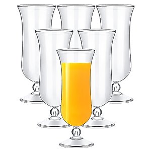 Cheardia 6 Pack Plastic Hurricane Glass, 13.5 oz Pina Colada Glasses Break-Resistant Clear Tulip Drinking Cups for Juices, Cocktails, Full-Bodied Beer, Tropical Drinks, Water, Beverages