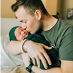 Milkmaid Goods Baby Swaddle Blanket & Matching Headwear Set, Newborn Receiving Blanket, Gender Neutral, Buttery Soft & Breathable Fabric, Large W/Extra Stretch for Easy Wrapping (Hat, Hunter)