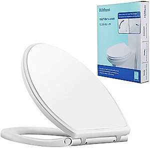Hibbent Premium One Click Elongated Toilet Seat with Cover(Oval)- Easy Installation and Quick-Release for Easy Cleaning - Stable Hinge Design to prevent shifting - Soft Closed - White Color(Elongated)