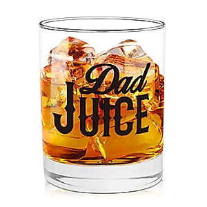 Dad Juice Funny Whiskey Glass Gift for Dad, Unique Gag Birthday, Fathers Day, Christmas, Gifts Idea for Men, New Dad from Son, Daughter, Kids, Wife, Old Fashioned Bourbon Rocks Glass for Dad, 11oz