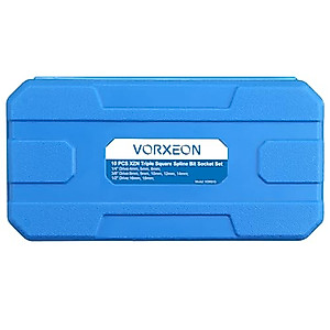 VORXEON 10 Pcs Triple Square Spline Bit Socket Set M4 - M18, S2 Alloy Steel and CR-V XZN Sockets with Storage Case, 1/4” 3/8” 1/2” Drive