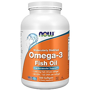 NOW Foods Supplements, Omega-3 180 EPA / 120 DHA, Molecularly Distilled, Cardiovascular Support*, 500 Softgels