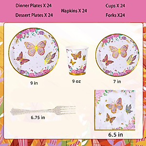 Atonofun Butterfly Birthday Party Supplies, Butterfly Party Plates, Cups, Napkins and Cutlery, Butterfly Party Decorations for Baby Shower, Birthday, Butterfly Fairy Themed Parties Serves 24
