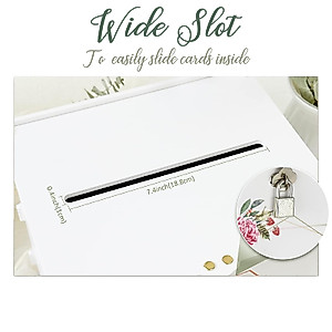 FCDECOR White Wedding Card Box with Lock, Gift Wedding Card Boxes for Reception, Greenery Rose DIY Wedding Envelope Money Card Box for Party Graduation Birthday Baby Shower Decorations