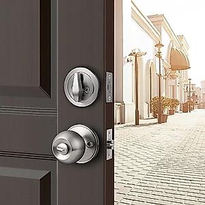 Knobonly 8 Pack Round Ball Front Door Knob and Single Cylinder Deadbolt Combo Sets, Satin Nickel Door Knob Set, Keyed Alike