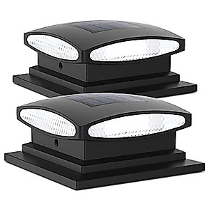 Siedinlar Solar Post Cap Lights Outdoor, 2 Modes 24 LED Solar Powered Fence Deck Light for 4x4 5x5 6x6 Posts Garden Patio Decoration Warm White & Cool White, Black (2 Pack)