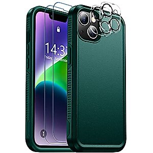 SPIDERCASE for iPhone 14 Case, [15 FT Military Grade Drop Protection][Non-Slip] [2+Tempered Glass Screen Protectors][2+Tempered Camera Lens Protectors] Heavy Duty Shockproof Case, Dark Green