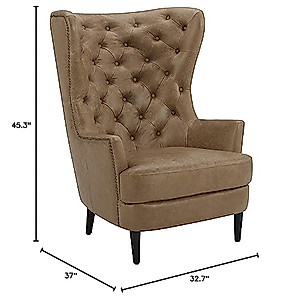 Amazon Brand – Stone & Beam Hansberry Wingback Leather Living Room Accent Chair, 32.7''W, Cognac