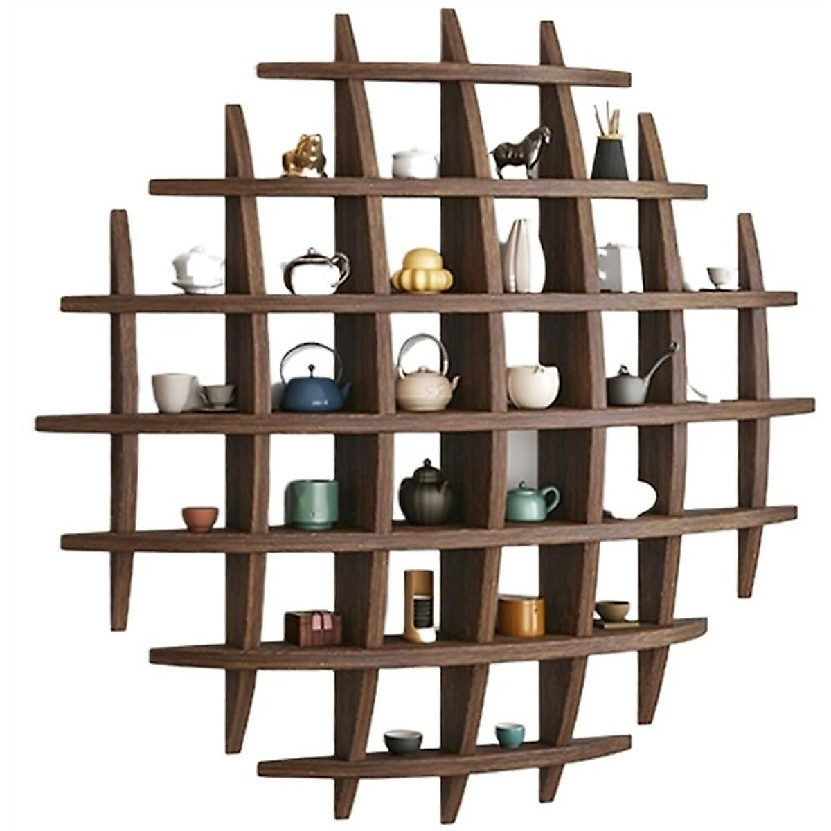 NDKJSF Antique Solid Wood Display Stand - Wall-Mounted Shelf Teapot Ornament Figurines Memorabilia and Miniatures Curio Shelf(Brown,Large)