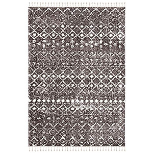 SAFAVIEH Berber Fringe Shag Collection 6'7" x 9' Brown / Ivory BFG516T Moroccan Non-Shedding Living Room Bedroom Dining Room Entryway Plush 1.2-inch Thick Area Rug