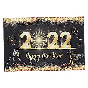 Abaodam 1 Set New Year Party Banner 2022 New Year Banner Backdrop Celebrating New Year Hanging Tapestry Colorful Streamers Gold Trim Black Decor 2021 New Year Banner Decor Flag Banner Reel