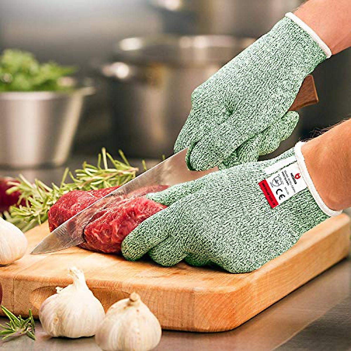 NoCry Cut Resistant Gloves — 100% Food Grade; Level 5 Protection; Ambidextrous; Machine Washable; Superior Comfort and Dexterity; Lightweight; Complimentary eBook