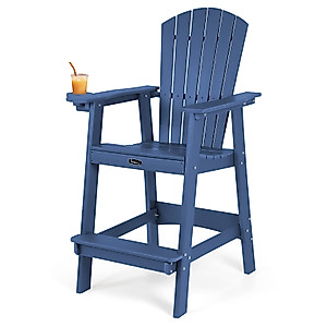 FUNBERRY Tall Adirondack Chair,Balcony Chair with Connecting Tray,Adirondack Bar Stools with Cup Holder,High Top Adirondack Chairs,Resin High Back Outdoor Chairs,Lifeguard Chair