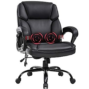 BESTOFFICE FURNITURE 400lbs Wide Seat Ergonomic Desk Massage Computer Lumbar Support Armrest Swivel Rolling Executive PU Leather Adjustable Task Chair for Adults Women, Black