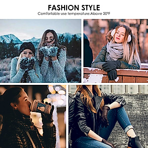 Womens Winter Leather Touchscreen Texting Warm Driving Lambskin Pure Genuine leather Gloves Black Medium