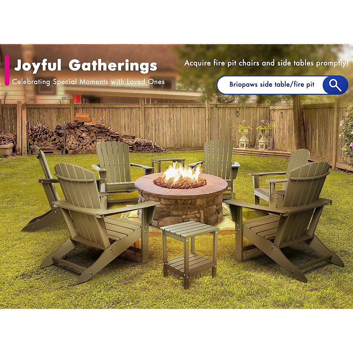 BRIOPAWS Adirondack-Chairs-Set of 2 | Wood Grain | Fire Pit Chair | Oversized | HDPE Plastic | Weather Resistant | for Deck Outdoor Poolside Campfire