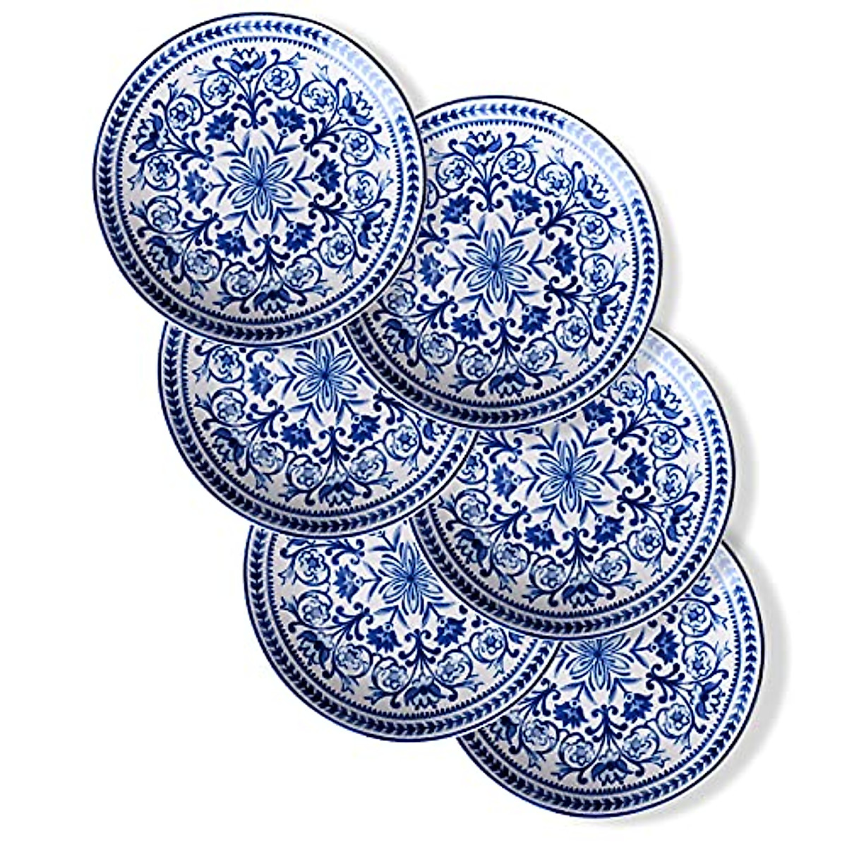 Sonemone Blue Floral Dessert Plates, Set of 6, 6 Inch Small Appetizer Plates, for Cake, Snacks, Ice Cream, Side Dish, Ceramic, Microwave & Dishwasher Safe