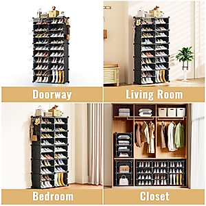 10-Tier Portable Shoe Rack Organizer for Closet Entryway 40 Pairs Shoe Storage Cabinet with Doors Shoe Rack with Cover Plastic Freestanding Stackable Shoe Organizer Shelves for Closet Entryway Bedroom